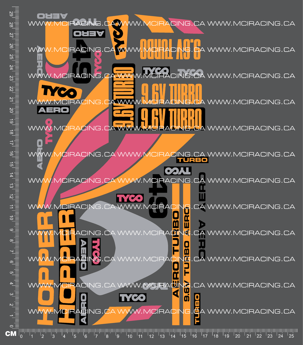1/14TH TYCO - TURBO HOPPER - TURBO AERO HOPPER DECALS - KUMQUAT AND PI ...